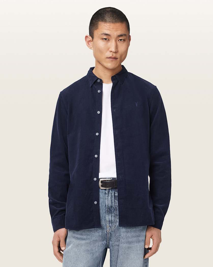 Birchwood Ramskull Long Sleeve Corduroy Shirt SAPPHIRE BLUE | ALLSAINTS